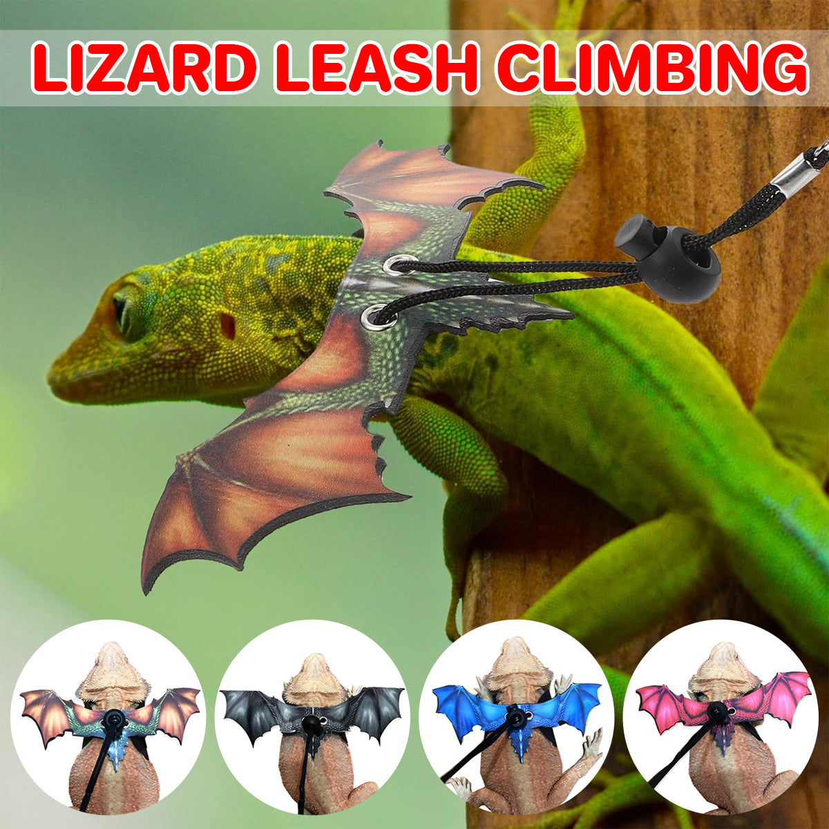 Adjustable Lizard Leash With Dragon Wings Reptile Harness for Walks